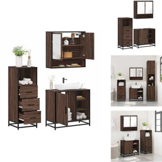 vidaXL 3-tlg. Badm&ouml;bel-Set Braun Eichen-Optik Holzwerkstoff - Badm&ouml;bel Set - Badm&ouml;bel Sets - Badm&ouml;belset - Badm&ouml;bel