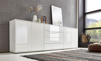 BMG Möbel Sideboard »Mailand Set 5« (Kommode Anrichte Aktenschrank), mit weiß lackierten Hochglanzfronten und hochwertigen Push-to-Open Beschlägen