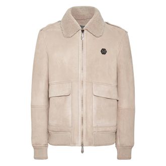 Philipp Plein Homme, Vestes, Beige, Taille: XL Shealing Leather Bomber