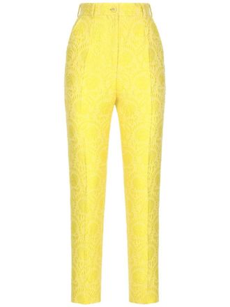 Dolce & Gabbana pantalon de tailleur &agrave; fleurs en jacquard - Jaune
