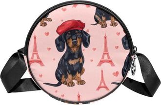 Generic Petit sac &agrave; bandouli&egrave;re circulaire pour femme, style fran&ccedil;ais, petit sac &agrave; bandouli&egrave;re avec fermeture &eacute;clair, bretelles r&eacute;glables, sac &agrave; main rond d&eacute;c