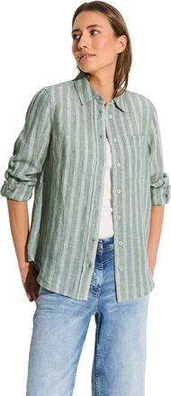 Cecil Damen Gestreifte Leinenbluse soft salvia green, XXL