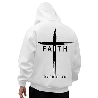 Generic Sweat &agrave; capuche pour homme avec cordon de serrage graphique &agrave; manches longues et poches, blanc, XXL