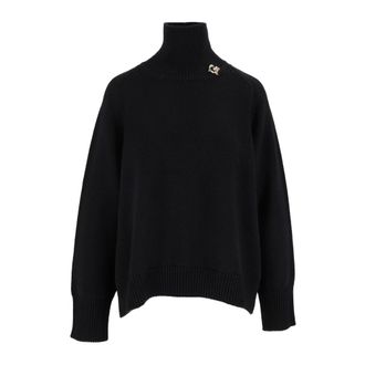 Fabiana Filippi Maglia Collo Alto Cropped in Merinos - Femme - Pulls - Bleu - Taille: 36 FR