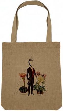 Fabulous Sac Shopping Tote Bag Aspect Lin - Gentleman Oiseau 1930 Vintage Collage Art Surr&eacute;alisme - Sac de Courses Toile Epaisse 360g Beige Naturel Cabas Port&eacute;