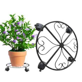 Generico Blumentopfständer mit Rollen, bewegliche Basis für Blumentöpfe mit Rollen, robuster Metallrahmen mit integriertem Tablett für drinnen und draußen, Gar