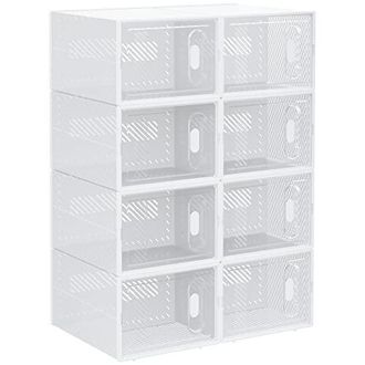 HOMCOM Lot de 18 boites cubes rangement &agrave; chaussures modulable avec portes transparentes - dim. 25L x 35l x 19H cm