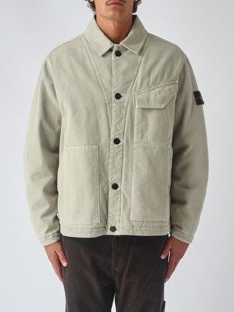 Stone Island Gepolsterte, wasserabweisende Hemdjacke aus Baumwolle mit Logo