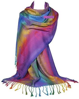 GFM &Eacute;charpe style pashmina toucher soyeux Arc-en-ciel, cachemire ou floral - Violet - Large