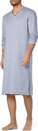 Novila Herren Nachthemd blau Reine Baumwolle Gemustert