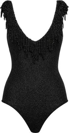 Simona Corsellini Femme, Maillots de bain, Noir, Taille: 36 FR Body en maille avec d&eacute;collet&eacute; plongeant et franges lurex