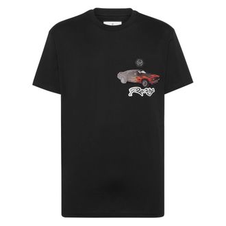 Philipp Plein Homme, Tops, Noir, Taille: XL Jersey T-shirt Round Neck SS Cars Racing