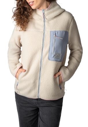 Sublevel Damen Teddy Fleecejacke - Kuschelige Jacke mit Kapuze und Kontrastfarbenen Brusttaschen, Perfekt f&uuml;r den Alltag light-beige XXL