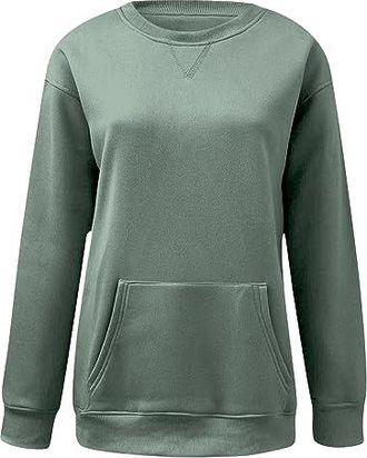 Generic Sweat-shirt pour femme - Couleur unie - Col rond - Manches longues - Automne - Hiver - D&eacute;contract&eacute; - Confortable - Tendance - Confortable - Chaud - Un