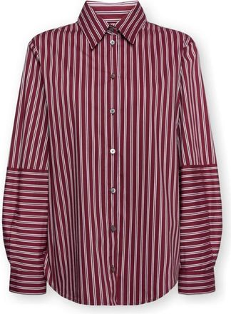 Elena Miro Femme, Blouses et Chemises, Rouge, Taille: 56 FR Chemise en coton m&eacute;lang&eacute; ray&eacute;e