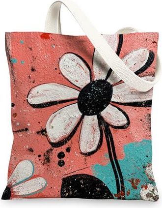 Generic Sac fourre-tout en toile florale, sacs à provisions réutilisables colorés, sacs légers à bandoulière pêche, pêche, 13x15 Inch