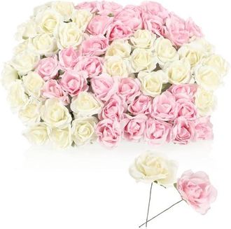 Com-Four 10x Branches de Bouquet - Branches de Fleurs d&eacute;coratives avec Fleurs Blanches et Roses - Roses en Papier pour Couronnes, d&eacute;corations de Table - Bouque