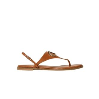 Twinset Flache Ledersandalen mit verstellbarem Riemen - - Shoes - Damen - Braun - 36 EU