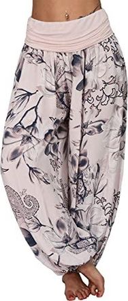 TOMWELL Femme Sarouel Éte Floral Imprimer Élastiquée Taille Pantalon Large Taille Haute Rétro Sarouel Fluide Décontractée Yoga Pants A Rose L