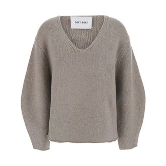 Soft Goat Puff Sleeve V-Neck - - Knitwear - Damen - Grau - XS
