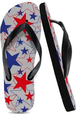 Generic Tongs unisexes pour homme, pantoufles de salle de bain, tongs pour femme, chaussures de douche, cadeaux, &Eacute;toiles grises, rouges et bleues, XX-Large