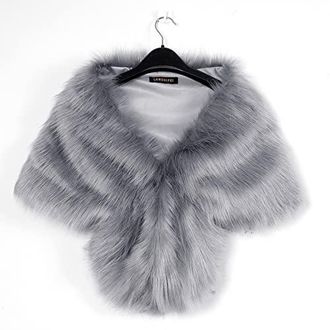 Generic Mode &eacute;l&eacute;gante mari&eacute;e mariage Faux peluche longue ch&acirc;le &eacute;tole &eacute;charpe garder chaud v&ecirc;tements accessoires &eacute;charpe (Grey, One Size)