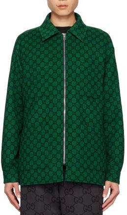 Gucci Mens Green Monogrammed Padded Wool-felt Bomber Jacket Size XXL