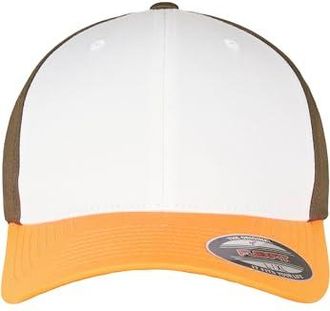 Flexfit 3-Tone Casquette Mixte, Neon Orange/White/Olive, L/XL