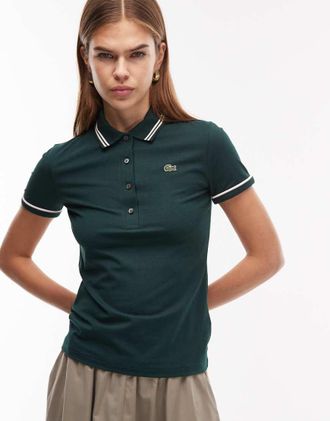 Lacoste Lang&auml;rmliges, geripptes Polohemd in Schwarz