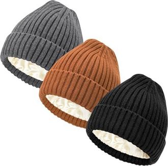 Dreshow Bonnet dhiver pour Femmes Hommes Bonnet Doublé Satin Doux et Chaud Beanie Hiver avec Doublure Soyeuse Tricoté Chapeau Unisexe