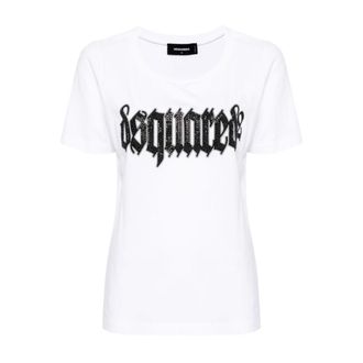 Dsquared2 Femme, Tops, Blanc, Taille: 38 FR T-shirt en coton avec logo