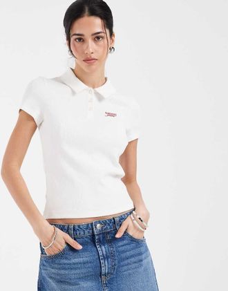 Tommy Jeans Polo &agrave; logo &eacute;toile fantaisie - Blanc