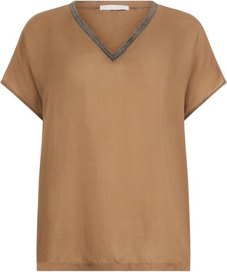 Fabiana Filippi Femme, Tops, Brun, Taille: 36 FR Chemisier &agrave; col en V
