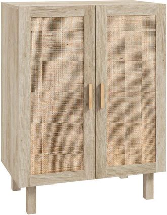 HOMCOM Homcom - Buffet 2 portes 2 étagères réglables style bohème chic cannage en rotin panneaux aspect bois clair