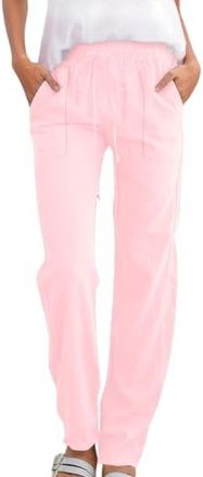 Generic Pantalon en coton et lin pour femme - Jambe large - Pantalon de plage d&eacute;t&eacute; pour femme - Confortable - Pantalon de yoga Palazzo XIYU26065, rose clair, 
