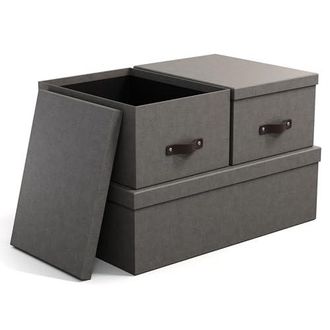 Bigso Box of Sweden BIGSO INGE 3er-Set Aufbewahrungsboxen f&uuml;r das Schlaf-, Kinder-, Arbeits- oder Badezimmer - Ordnungsbox mit Deckel - Aufbewahrungskisten in Leinenoptik