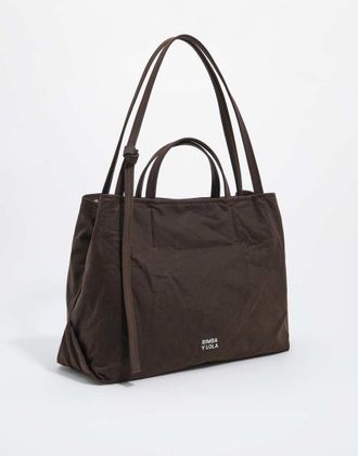 Bimba & Lola gro&szlig;e beschichtete Shopper-Tasche in Dunkelbraun