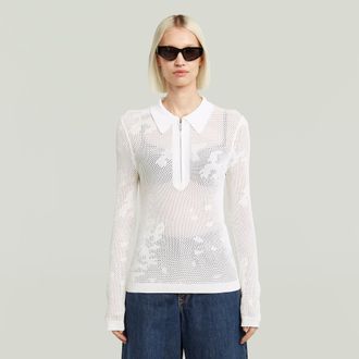 G-Star Pointelle Slim Polo Knit - Weiß - Damen