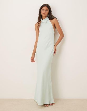 Mango Neckholder-Satinkleid in blassem Mintgr&uuml;n