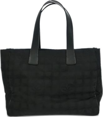 Chanel 2008-2009 Travel Line Tote Bag aus Jacquard - Schwarz