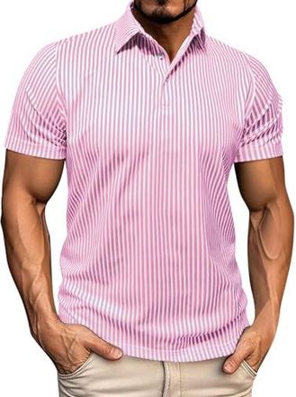 Generic Polo hawa&iuml;en ray&eacute; pour homme - Haut d&eacute;t&eacute; &agrave; manches courtes - Col polo tendance - Chemise confortable - Extensible et l&eacute;ger - Costume pour cadeau quoti