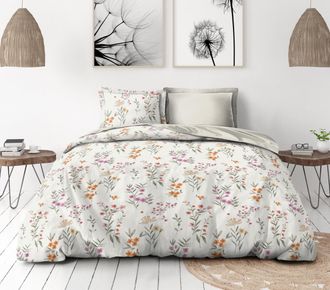 LE CLOS DES SONGES Bettw&auml;sche 240 x 260 cm - 3-teilig - weiche Baumwollperkal - Bezug + Kissenbez&uuml;ge - cremefarben - Modell La Flamboyante