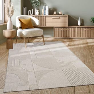 Paco Home Teppich Wohnzimmer Kurzflor Skandinavisches Muster Boho Design Einfarbig 160x230 cm, Creme - Paco Home