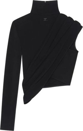 Courr&egrave;ges Femme, Tops, Noir, Taille: 34 FR Asymmetrical Twist Jersey Cropped Top