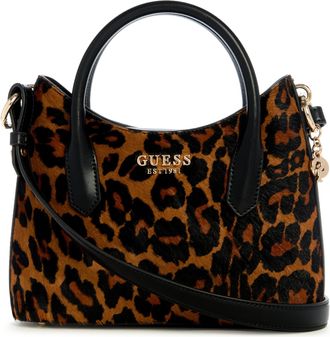 Guess Handtasche Umh&auml;ngetasche Domitilla Mini Satchel Bag Leopard braun