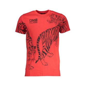 Cavalli Druck Logo Rundhals T-Shirt - - Tops - Herren - Rot - XL