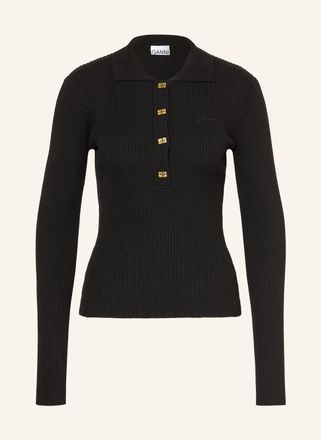 Ganni Strick-Poloshirt Mit Pailletten schwarz