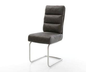 DELIFE Freischwinger Pela-Flex Mikrofaser Anthrazit Vintage Freischwinger rund Edelstahl Taschenfederkern, Esszimmerst&uuml;hle