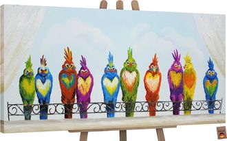 Yohji Yamamoto Art Acrylbilder auf Leinwand handgemalt lustige Vögel moderne Bilder fürs Wohnzimmer leuchtend bunt Wohndekor Bilder Büro echte Kunst 100x50 cm