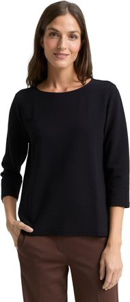 Tom Tailor Damen 1049018 Langarmshirt mit Ottoman-Struktur, 14482-Deep Black, XL